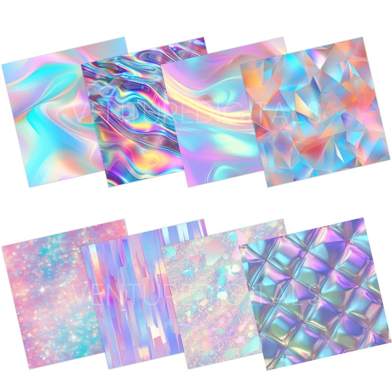 16 Seamless Holographic Iridescent Patterns - Digital Papers (instant ...