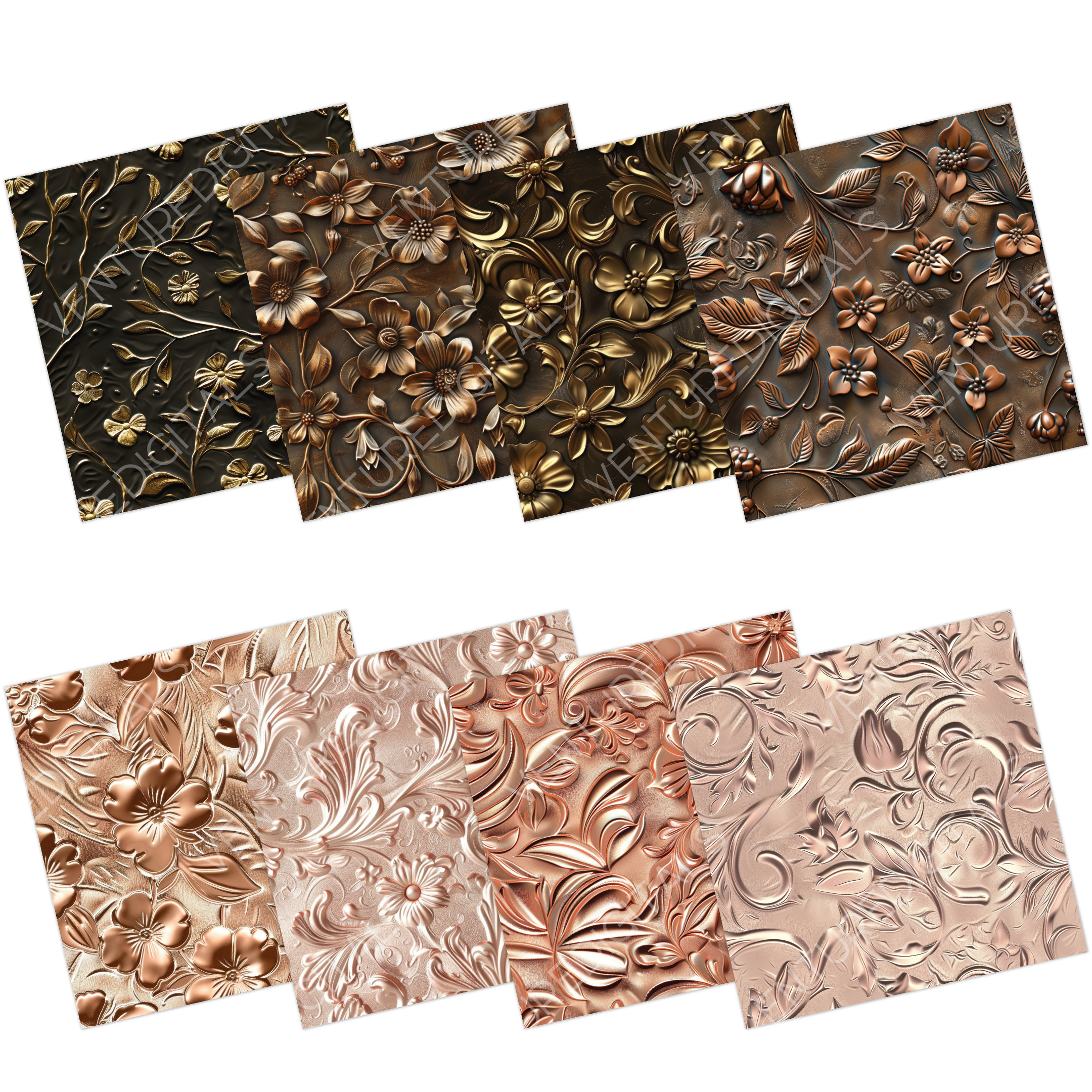 16 Seamless Floral Metallic Patterns - Digital Papers (instant Download ...