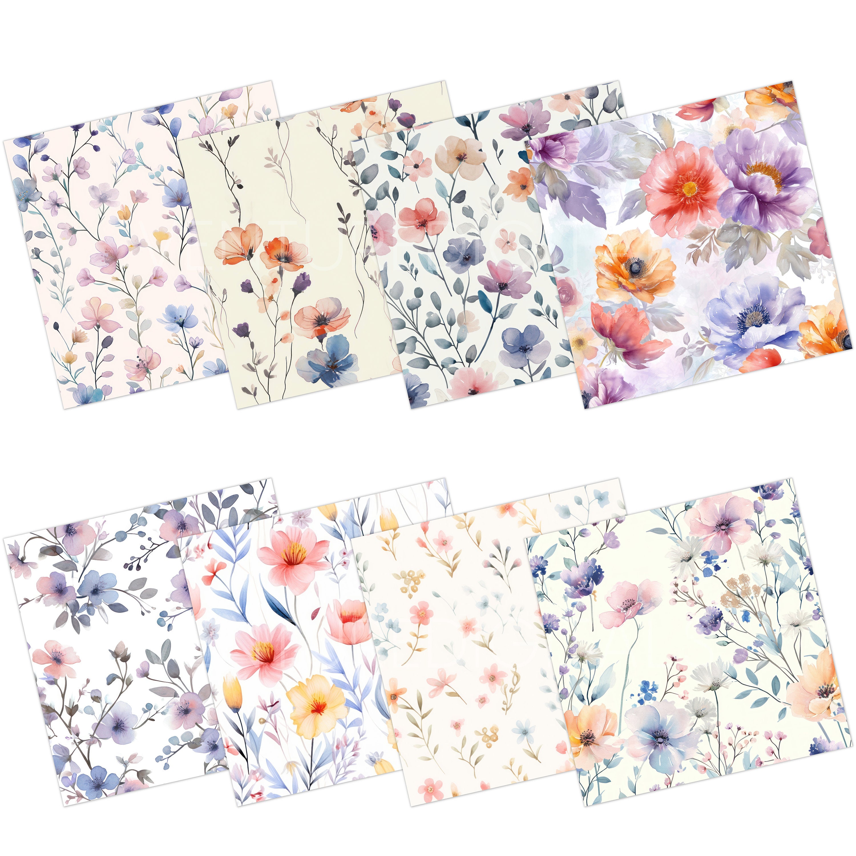 20 Seamless Floral Watercolor Patterns High Resolution Digital Paper ...