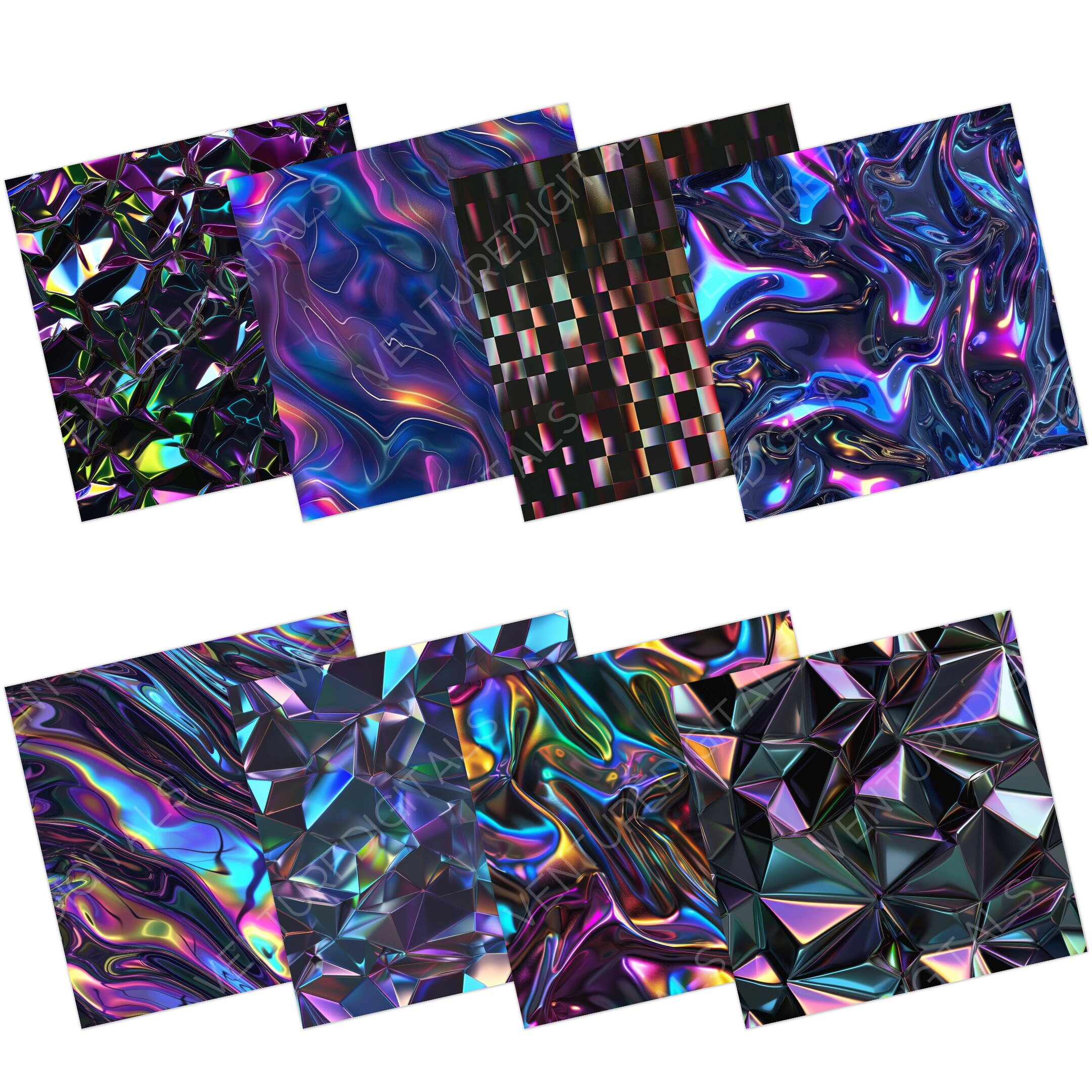 16 Seamless Dark Holographic Patterns - Digital Papers (instant ...