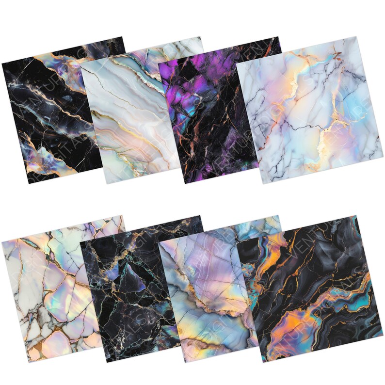 16 Seamless Holographic Marble Stone Patterns - Digital Papers (instant ...