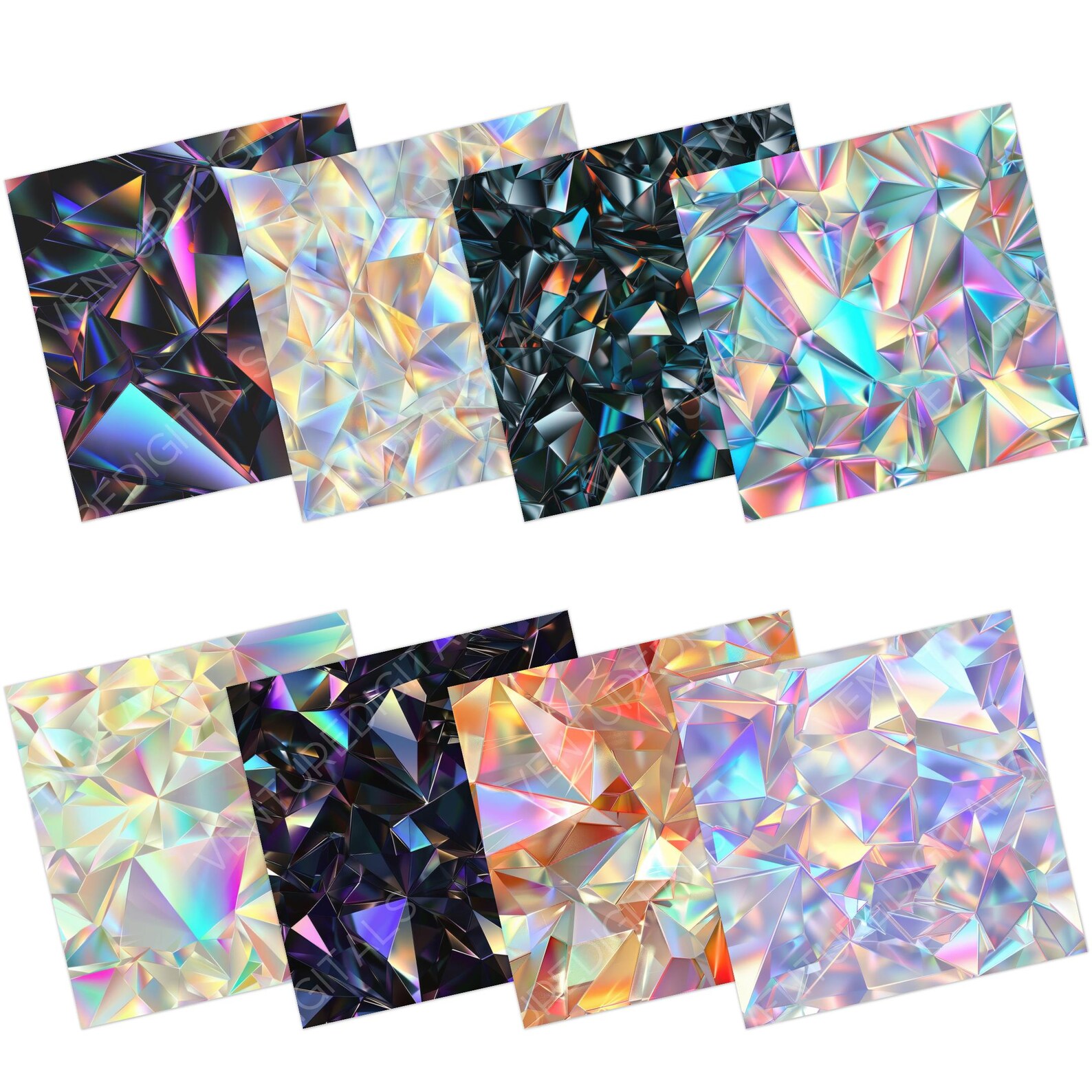 16 Seamless Iridescent Crystal Patterns - Digital Papers (instant ...