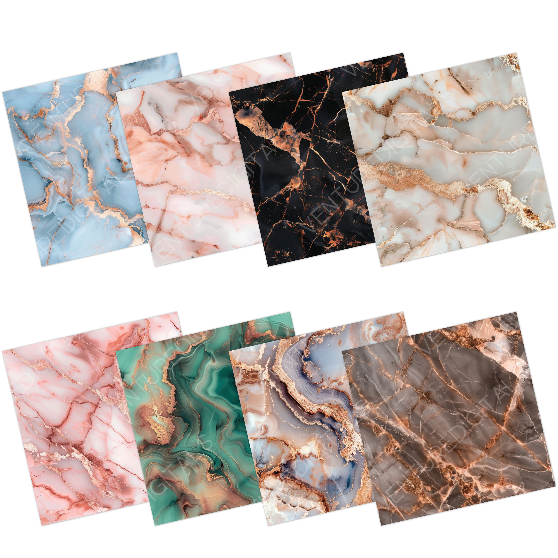16 Seamless Rose Gold Marble Stone Patterns - Digital Papers - High ...