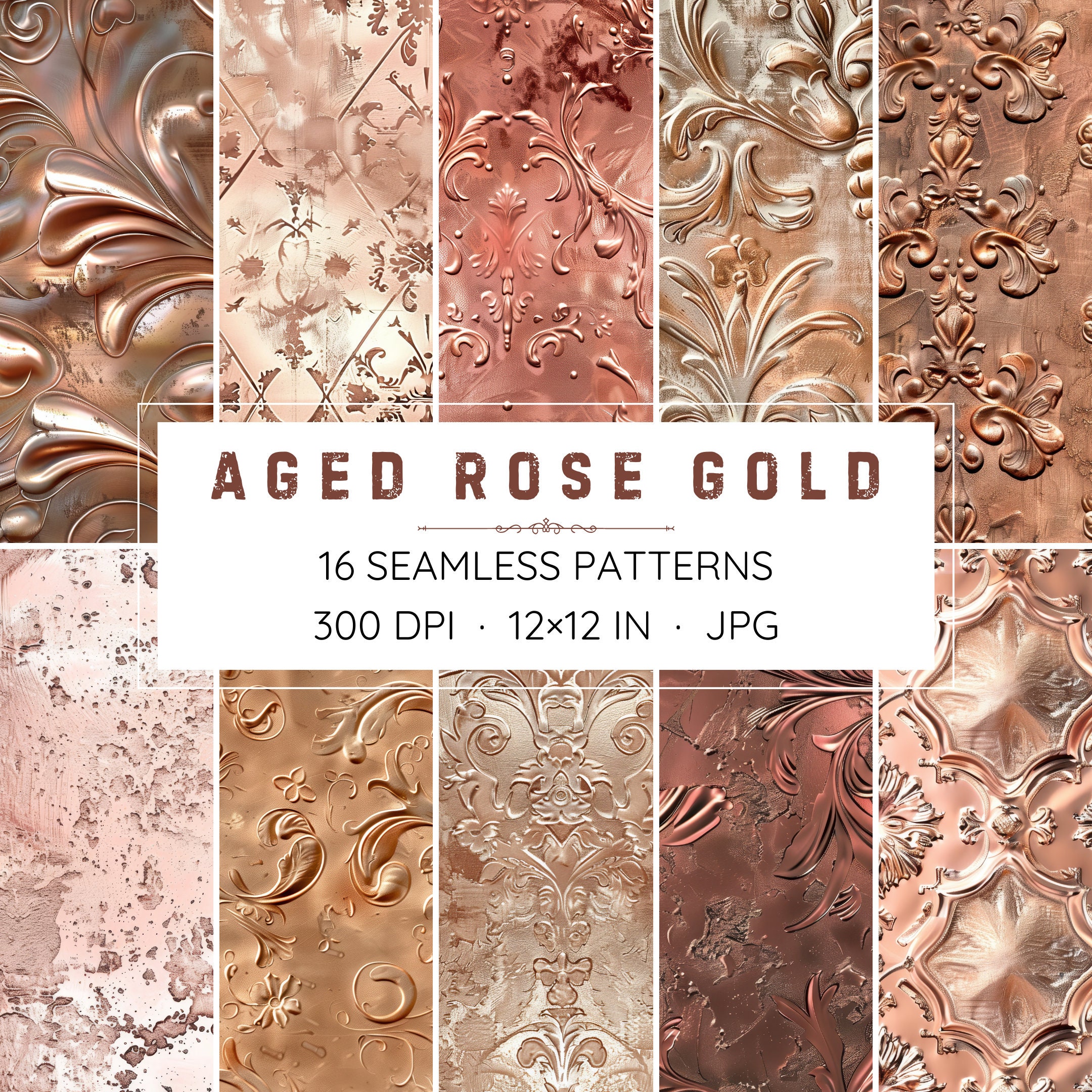 16 Seamless Aged Rose Gold Patterns - Digital Papers - 3D Textured ...