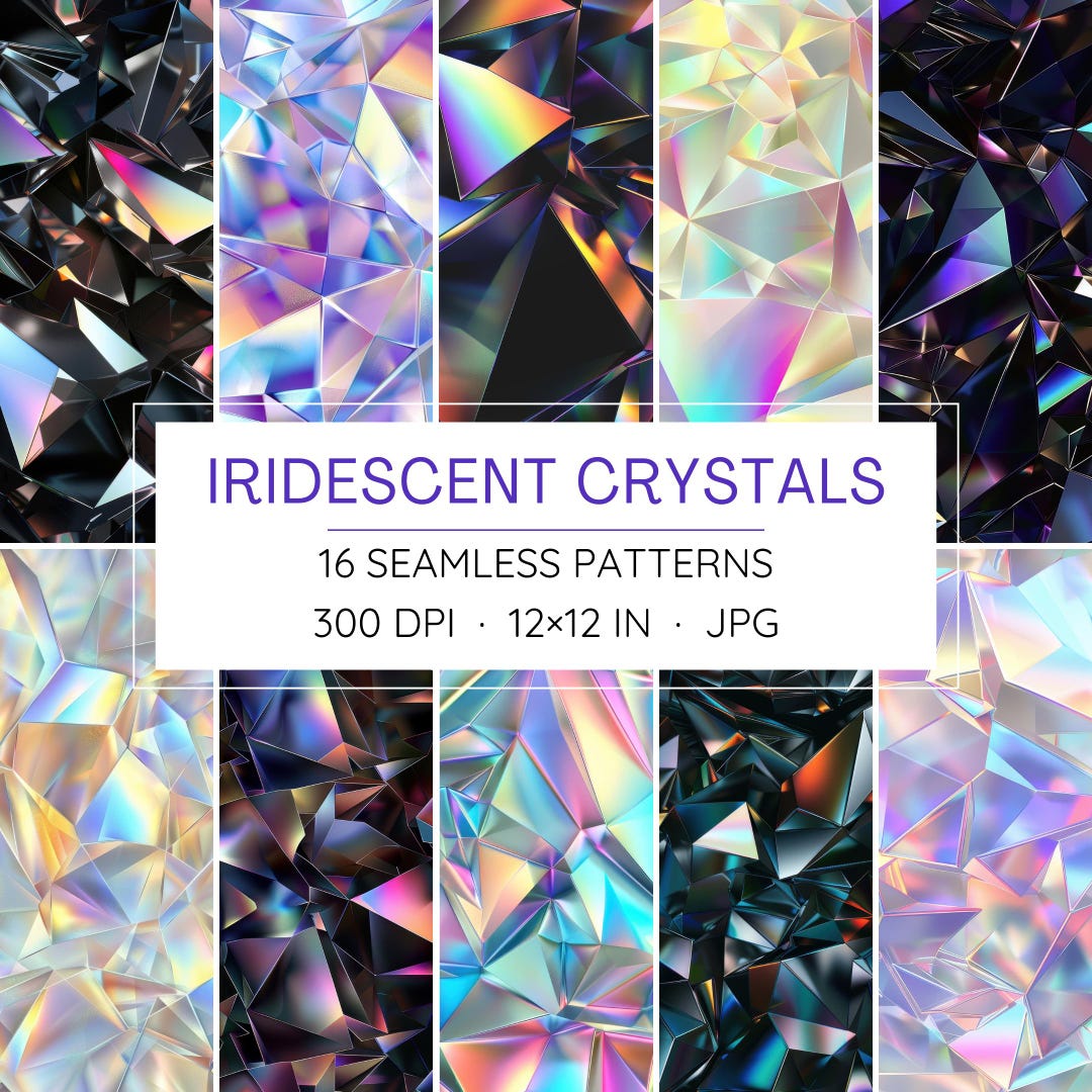 16 Seamless Iridescent Crystal Patterns - Digital Papers - High ...