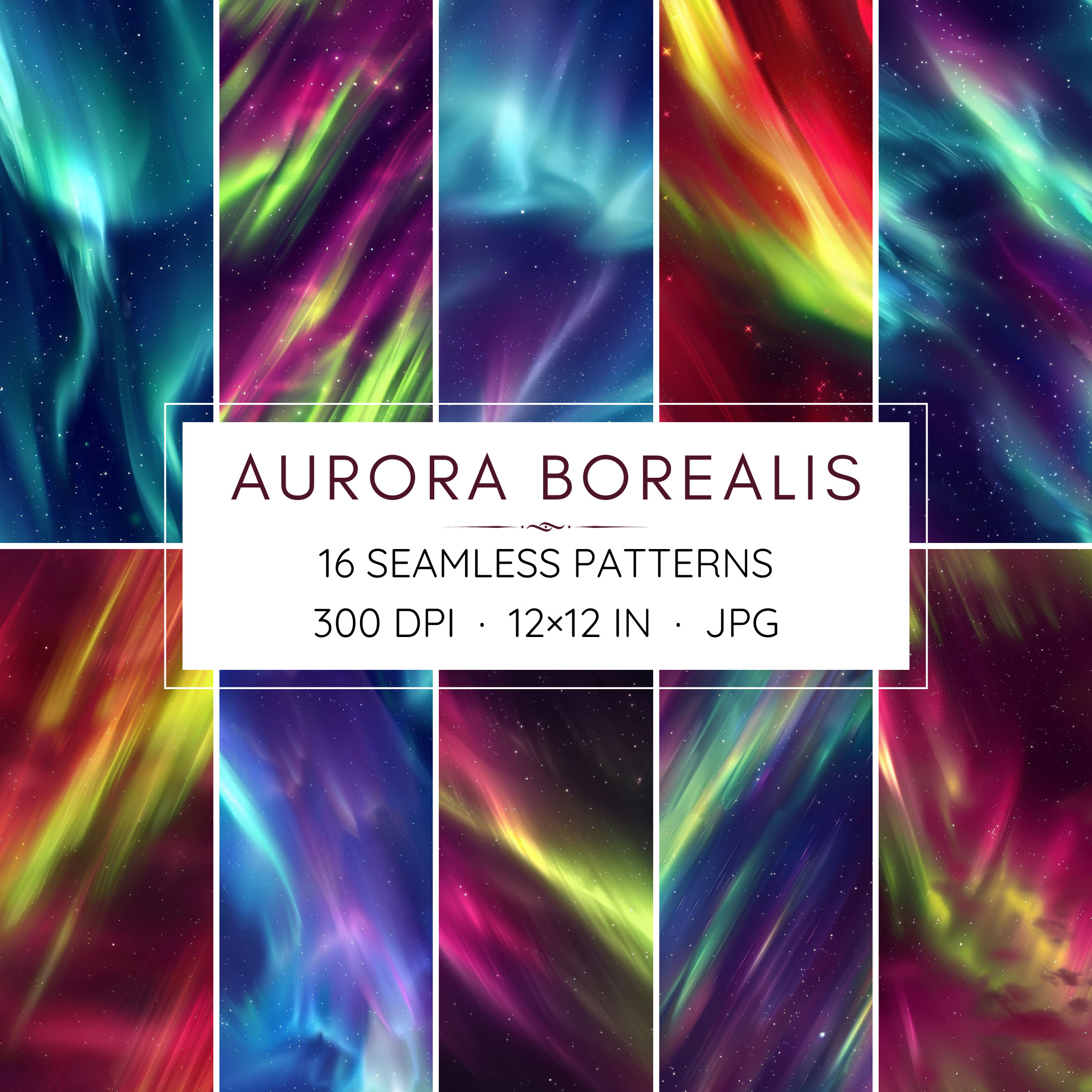 16 Seamless Aurora Borealis Patterns - Digital Papers (instant Download ...