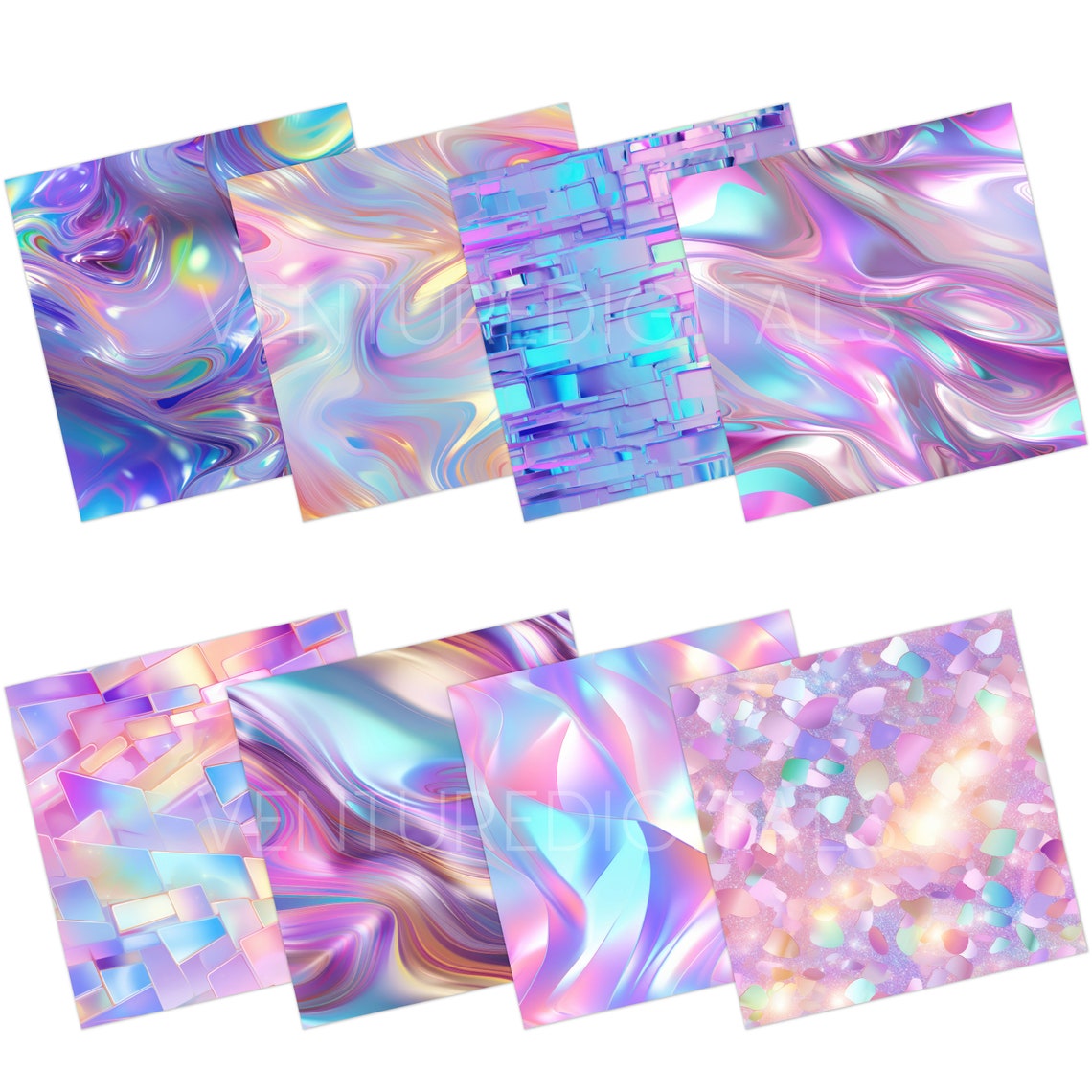16 Seamless Holographic Iridescent Patterns - Digital Papers (instant ...