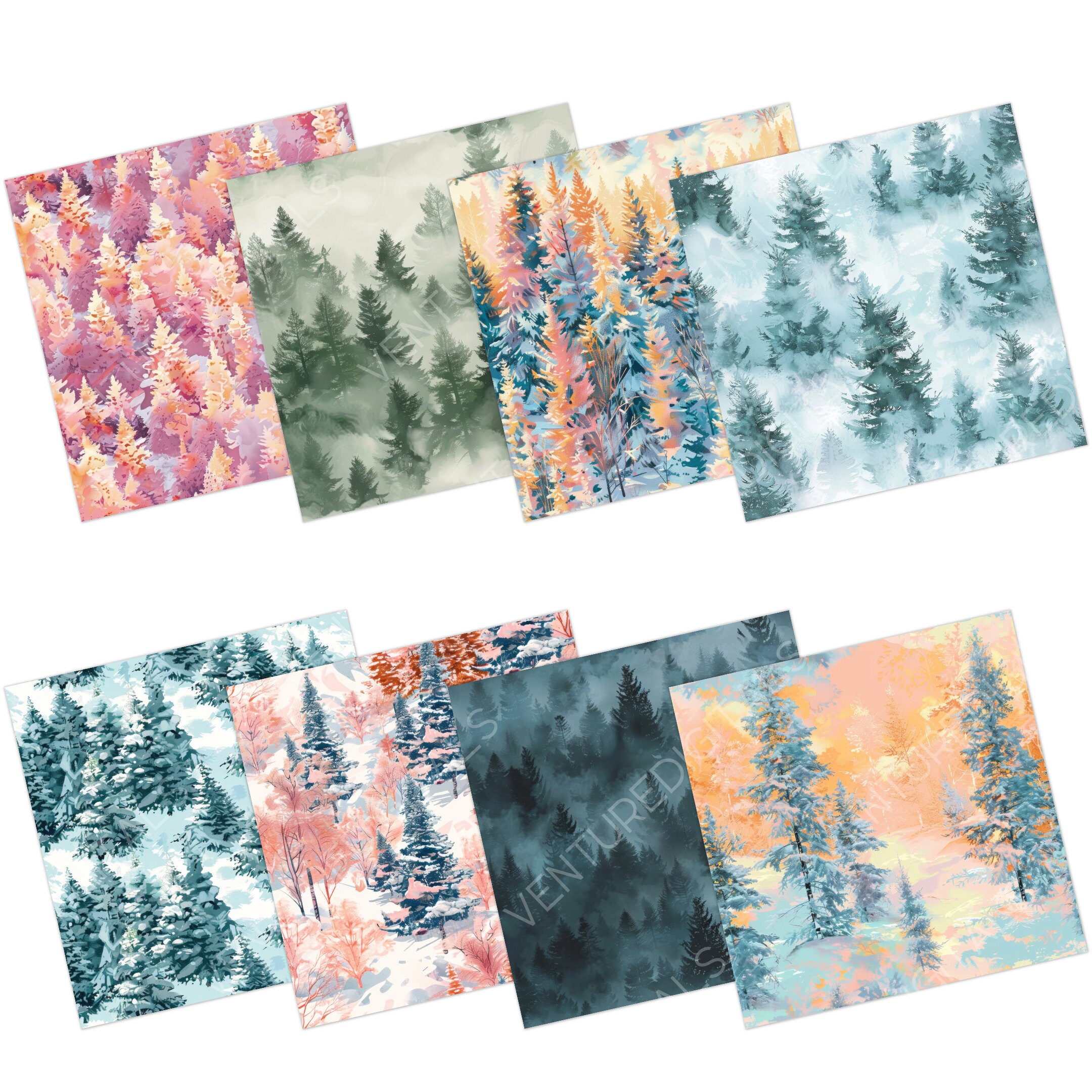 16 Seamless Evergreen Forest Patterns - Digital Papers - High ...
