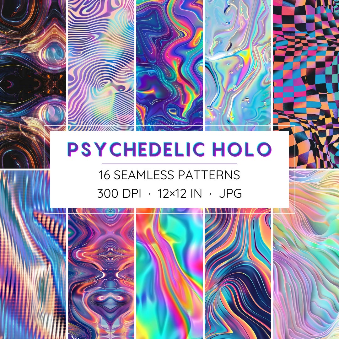 16 Seamless Psychedelic Holo Patterns Trippy Digital Papers High ...