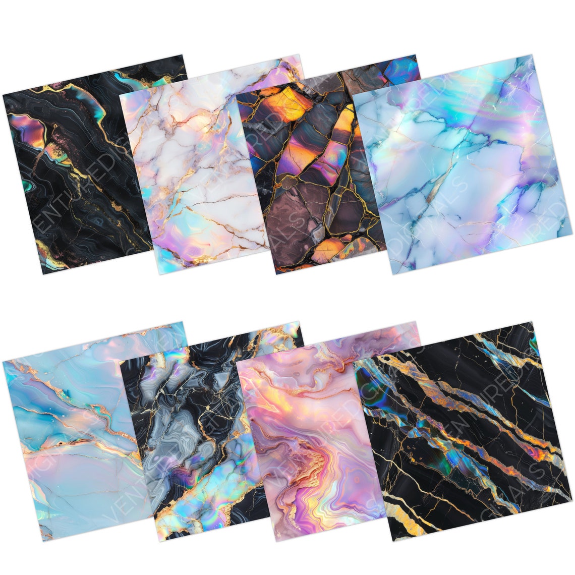 16 Seamless Holographic Marble Stone Patterns - Digital Papers - High ...