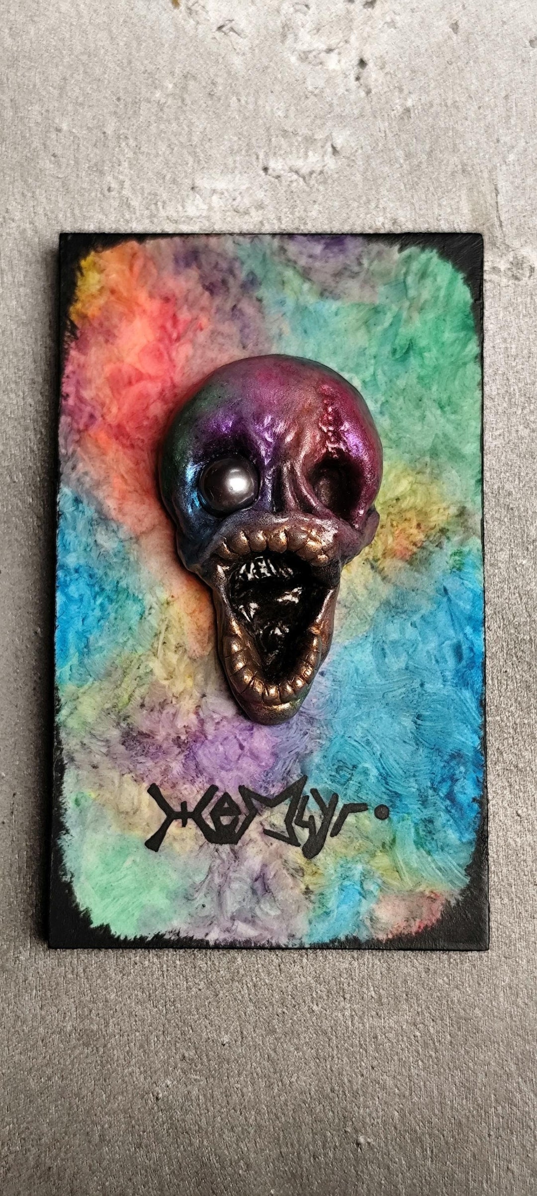 Handmade Skull Sculpture Neon Polymer Clay Sculpture Distinctive Home ...