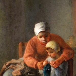 The Knitting Lesson, Jean François Millet, Famous Painting, Classic ...