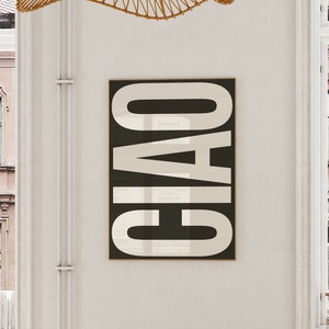 Ciao Poster, Retro Style Black and Beige Italian Wall Art Ciao Quote ...