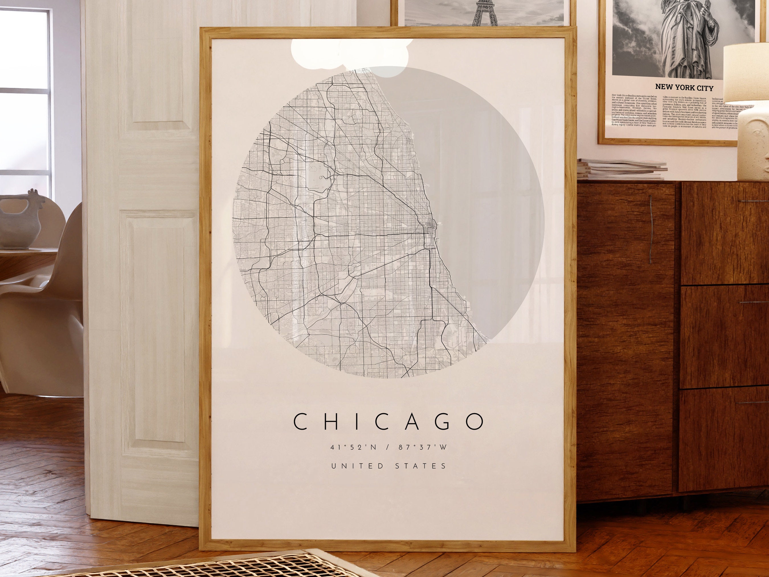 Chicago Map Kunstdruck: Minimalistische schwarz-weiße Stadtansicht ...