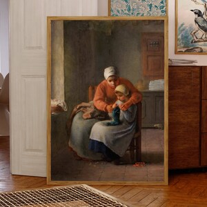 The Knitting Lesson, Jean François Millet, Famous Painting, Classic ...