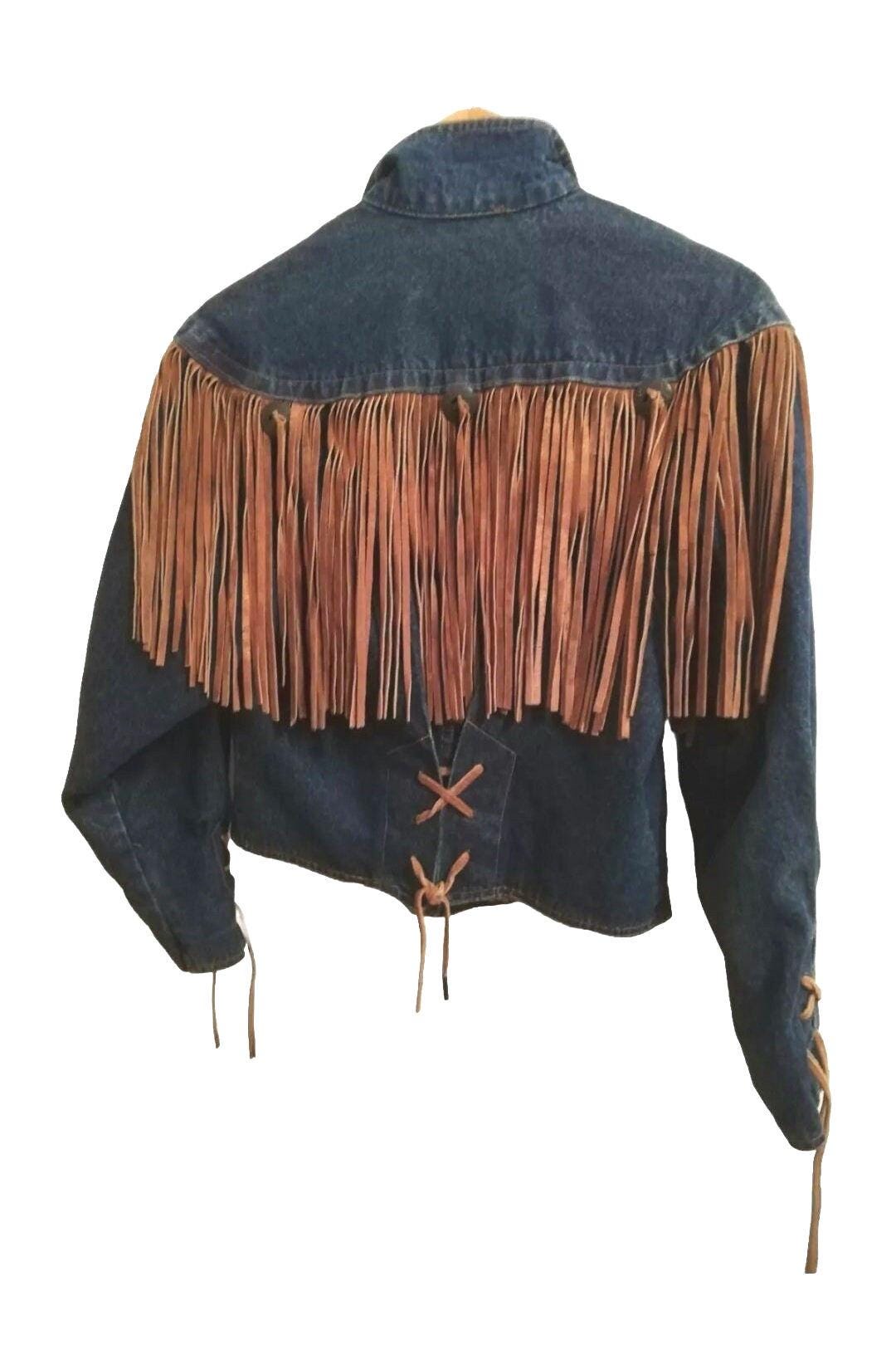 Vintage Fringe Denim Jacket/ 100% Cotton/ Fringe Genuine Suede/women ...