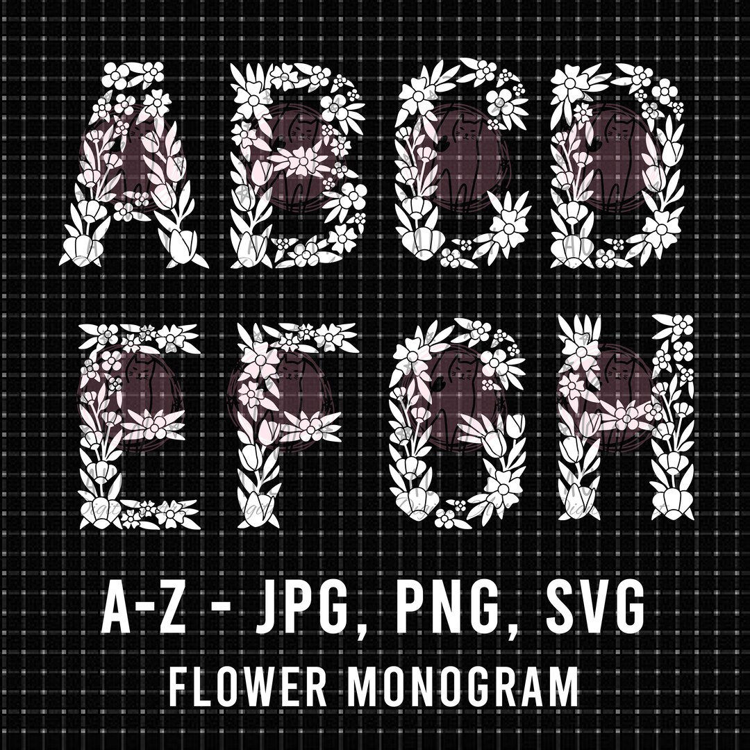 Floral Monogram SVG, Floral Split Monogram, Flourished Monogram, Flower Alphabet, Floral Letter ...