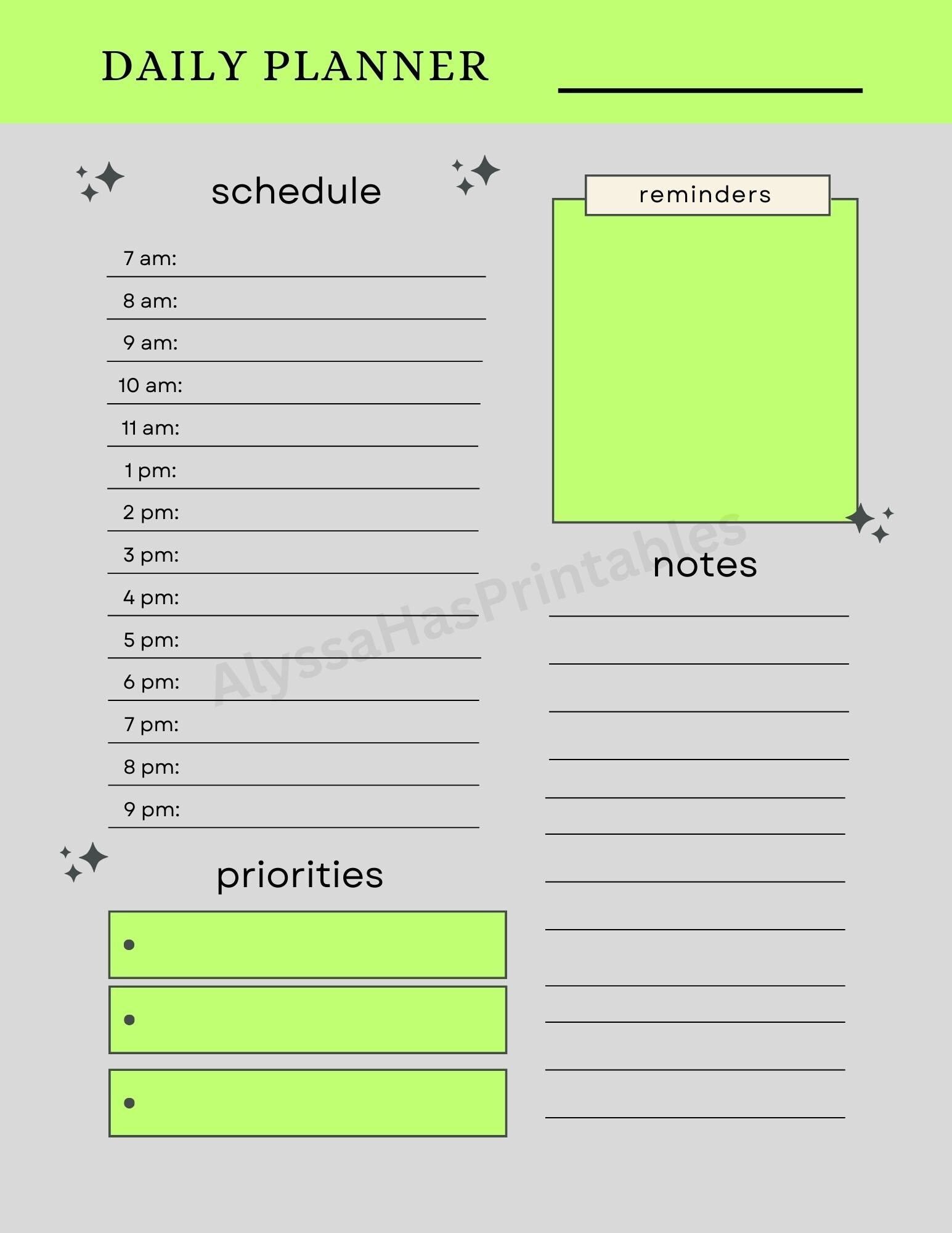 Green Daily Planner Printable Planner Digital Daily Planner - Etsy