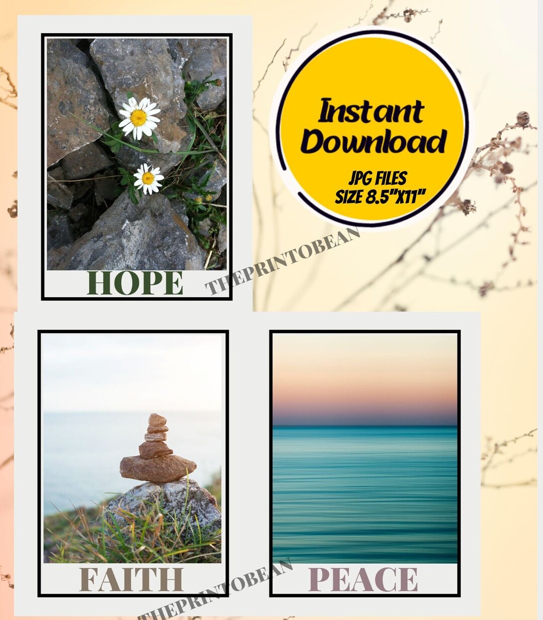 Peace Hope Faith Printables Wall Art to Be Framed or Not - Etsy