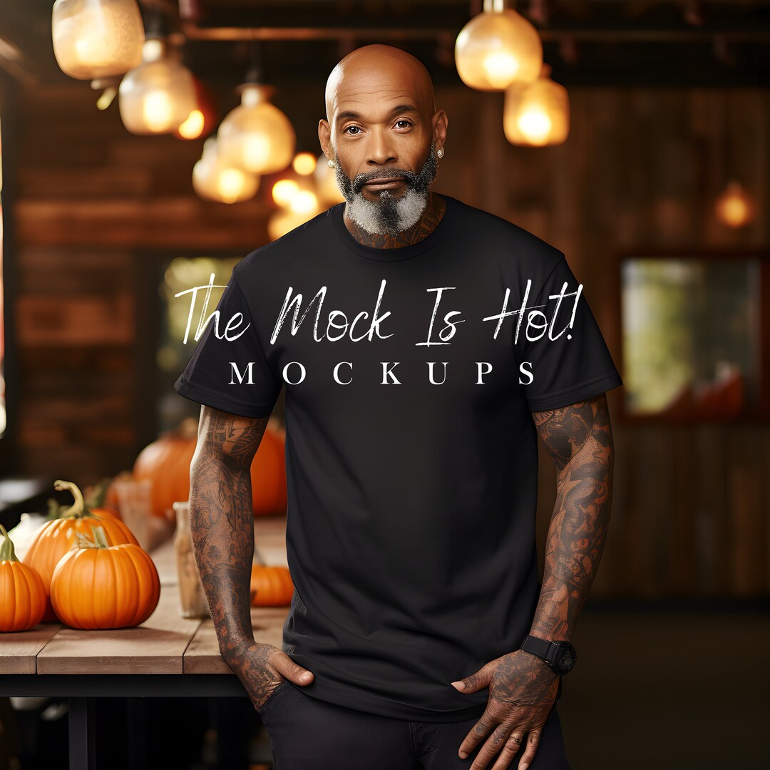 Mature Black Man Black T-shirt Mockup, Fall Mockups, African American ...