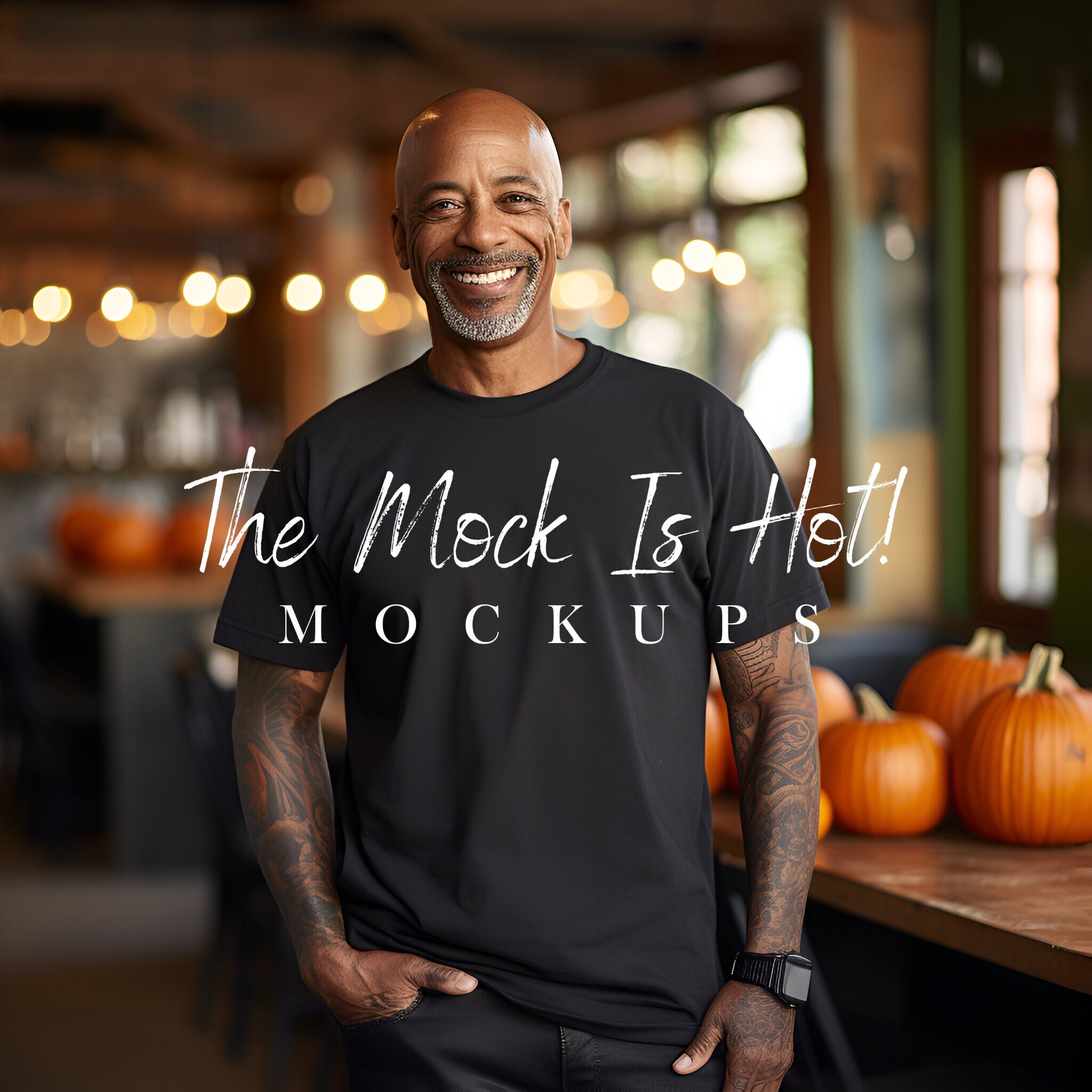 Mature Black Man Black T-shirt Mockup, Fall Mockups, African American ...