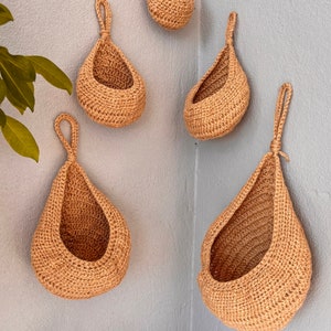 Crochet Jute Wall Hanging Basket, Kitchen Organizer, Vegetable Baskets ...
