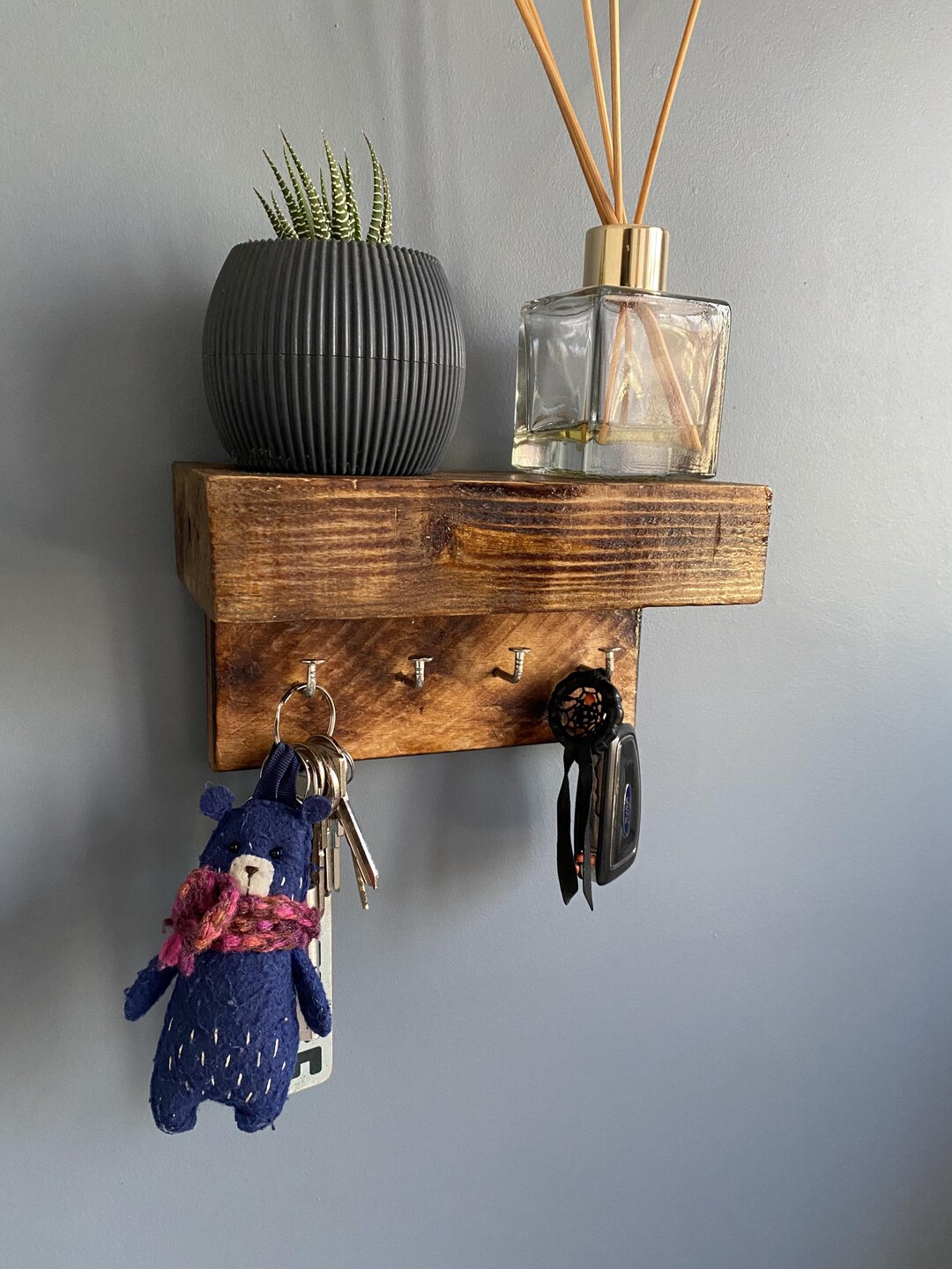 Pine Wood Wall Key Holder With Shelf – Rustic Key Rack With Storage ...
