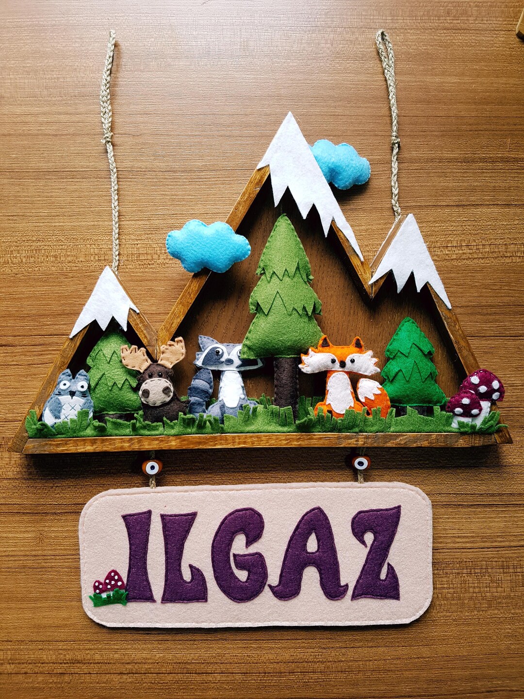 Custom Kids Name Felt Sign, Personalized Felt Door Hanger, Nursery Wall ...