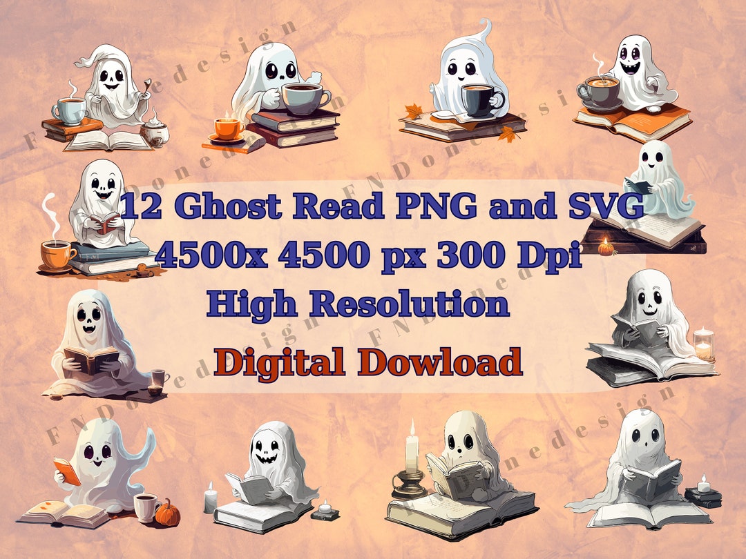 Ghosts Reading Coffee Png Halloween Cute Ghost and Orginal - Etsy