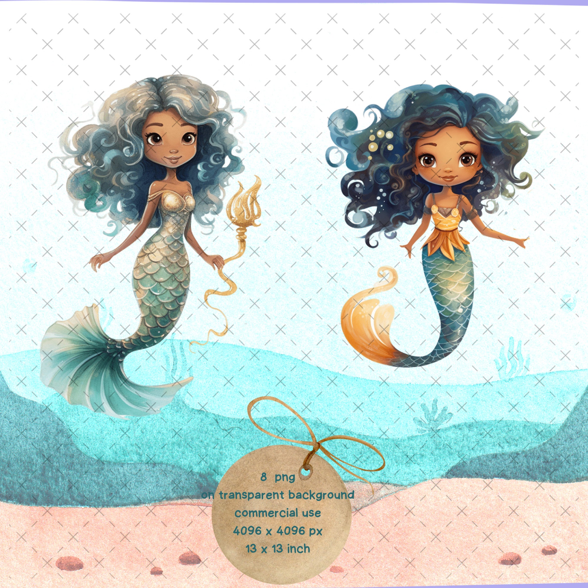 Black African Mermaid Watercolor PNG Clipart Sublimation - Etsy