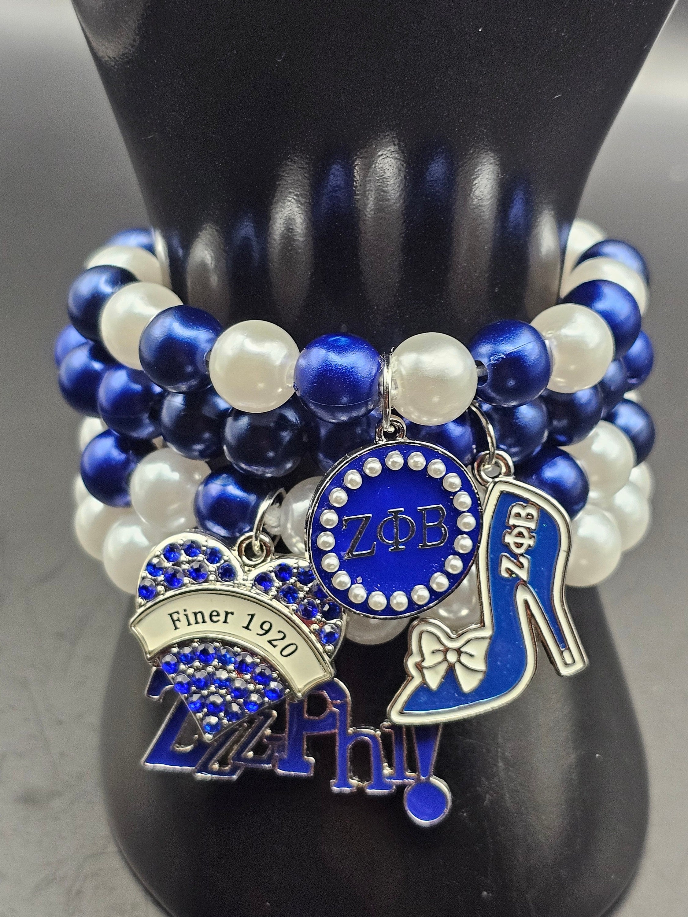 Zeta Phi Beta Bracelet Set: Blue & White Sorority Stackable Charm ...