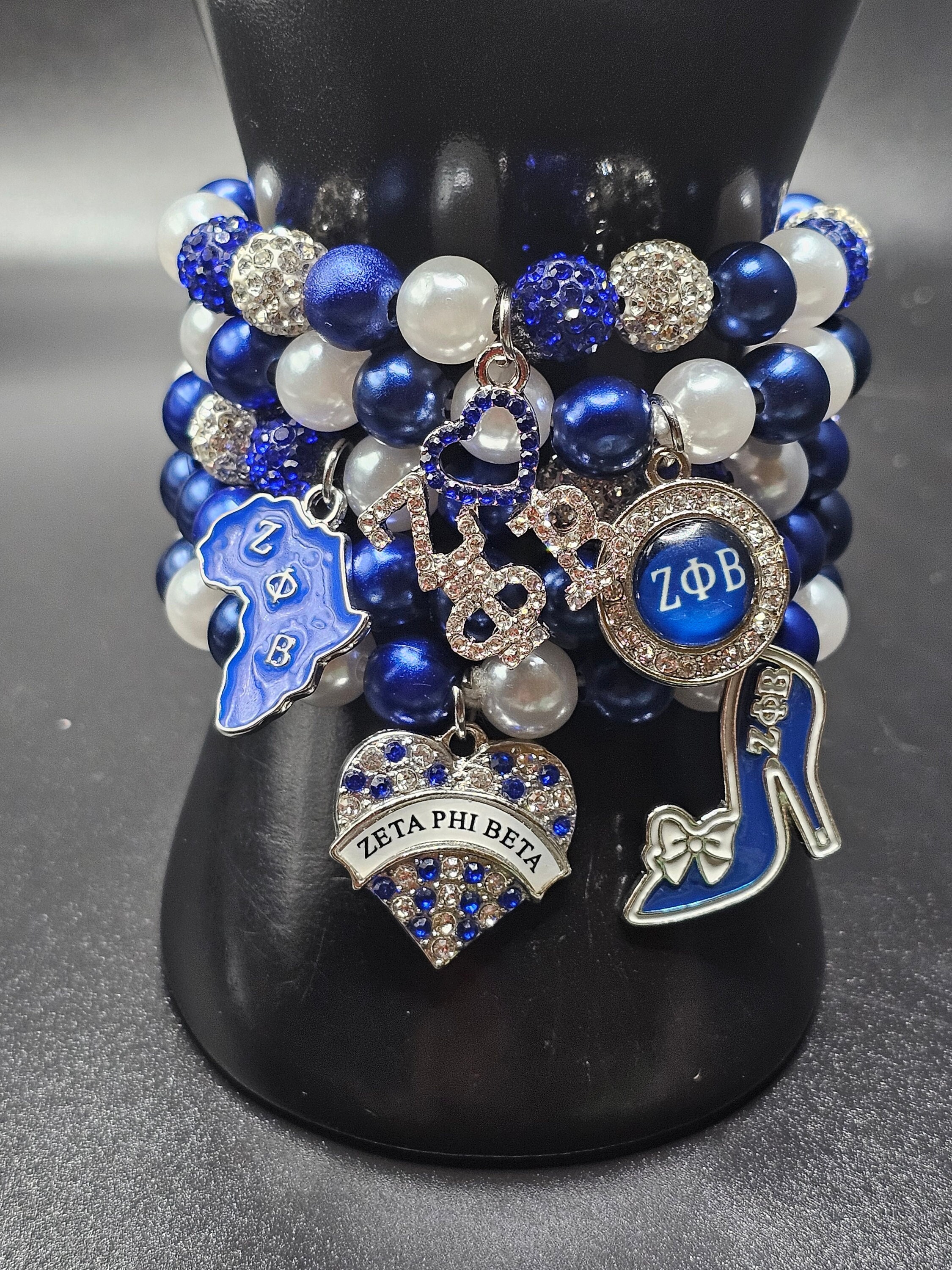 Zeta Phi Beta Bracelet Set: Blue & White Sorority Stackable Charm ...