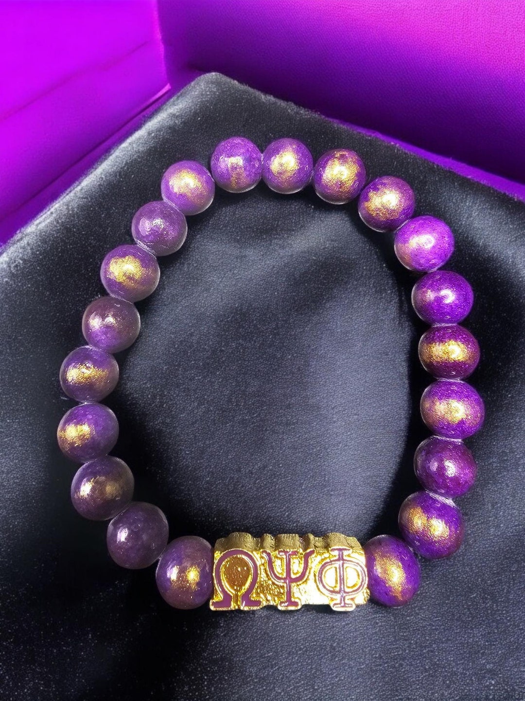 Omega Psi Phi Charm Bracelet 10mm Purple and Gold Beads - Etsy