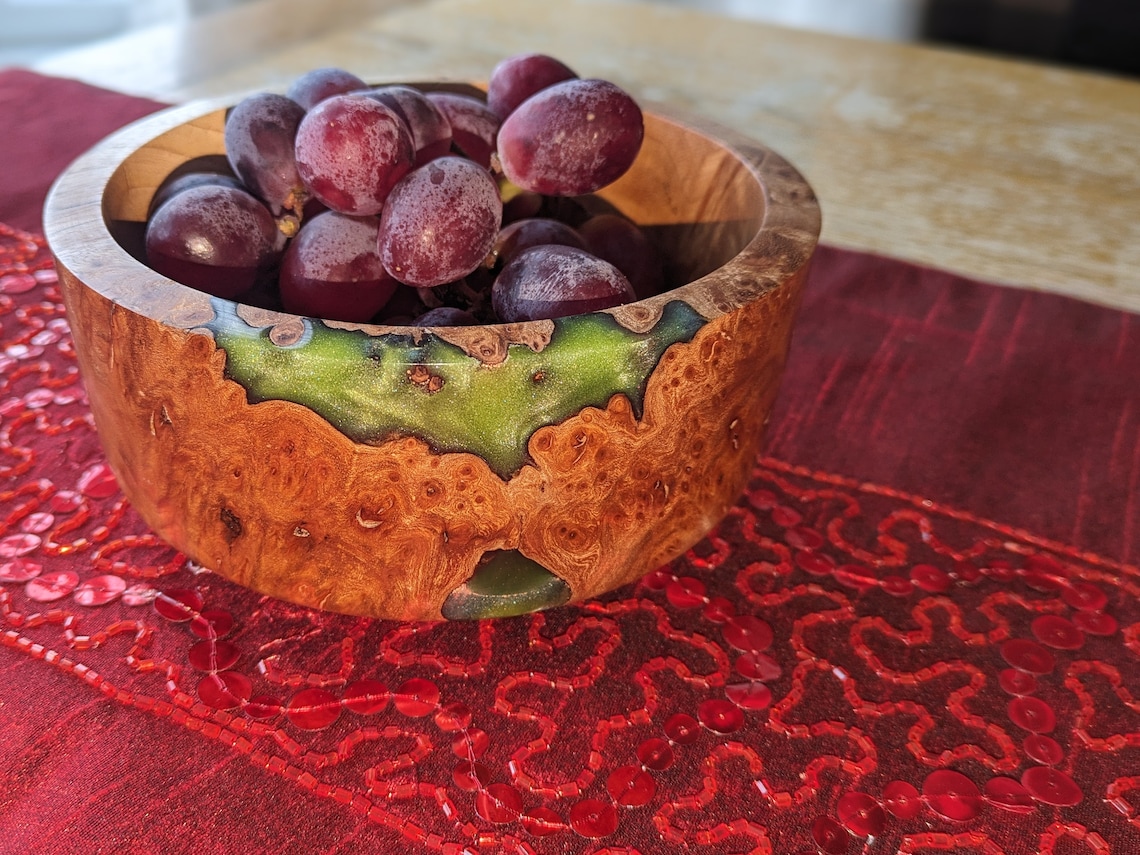 One-of-a-kind Burr Elm Resin Inlay Bowl Decorative, Wooden Gift Hand ...