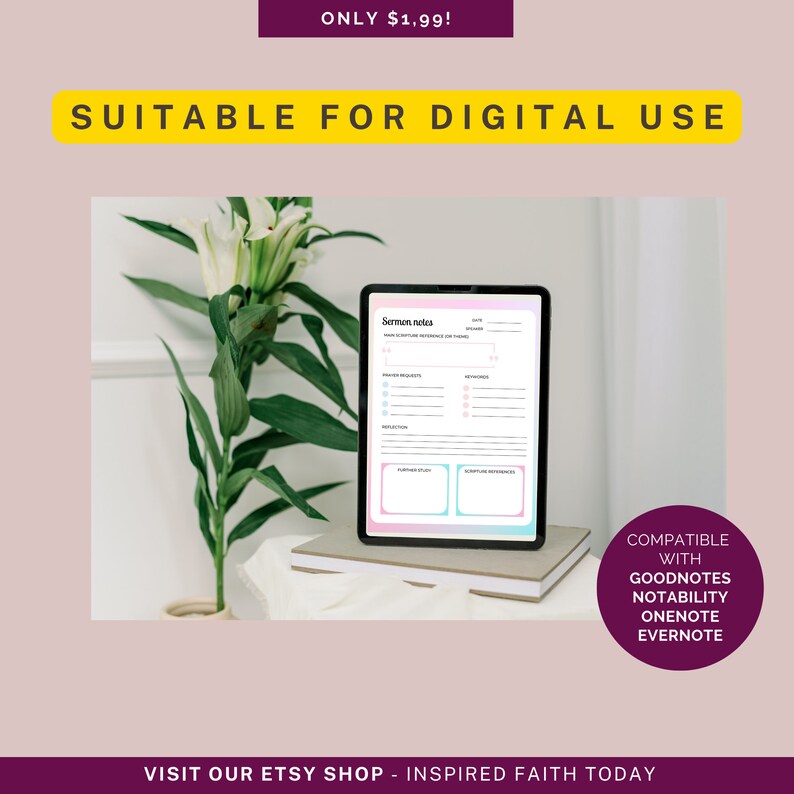 Sermon Notes Template - Bible Study Printable - Digital Church Notes ...