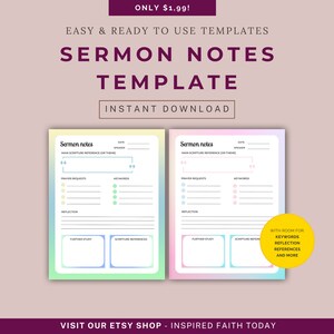 Sermon Notes Template - Bible Study Printable - Digital Church Notes ...