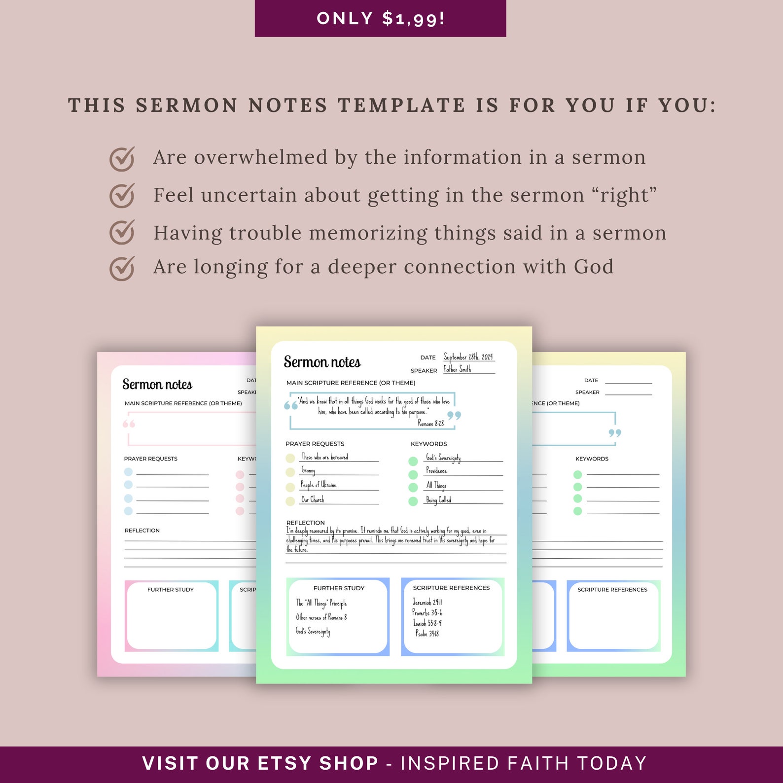 Sermon Notes Template - Bible Study Printable - Digital Church Notes ...