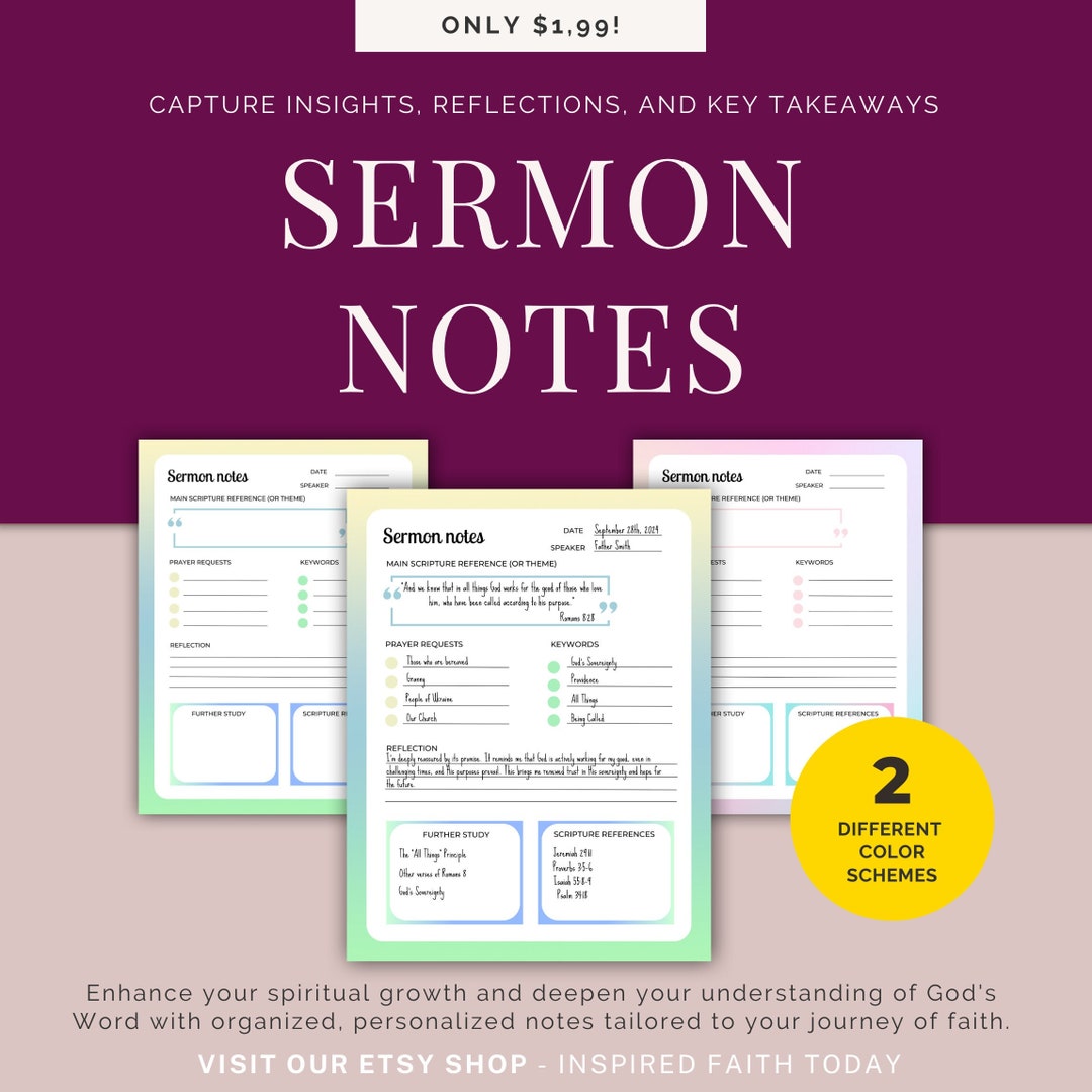 Sermon Notes Template - Bible Study Printable - Digital Church Notes ...