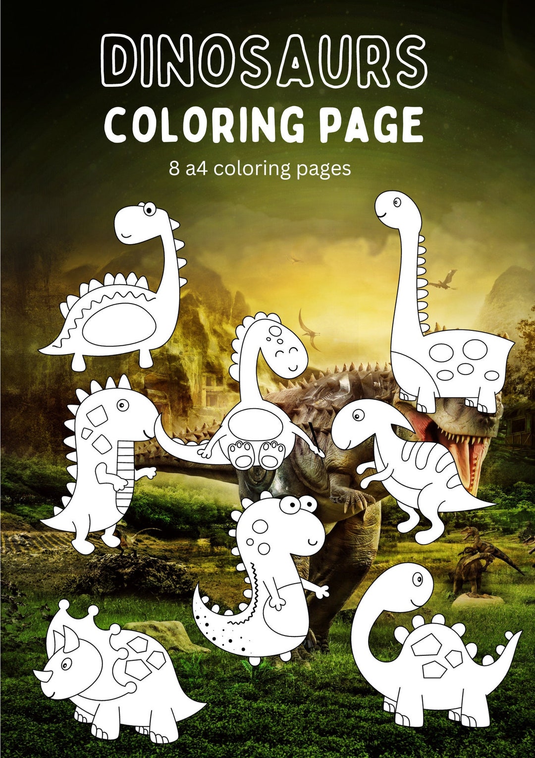 Printable Dinosaurs Coloring Pages. 8 Coloring Pages for - Etsy