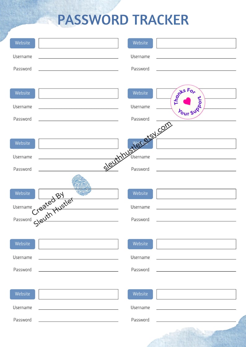 Printable Password Tracker, User Friendly Family Passwords, Safe ...