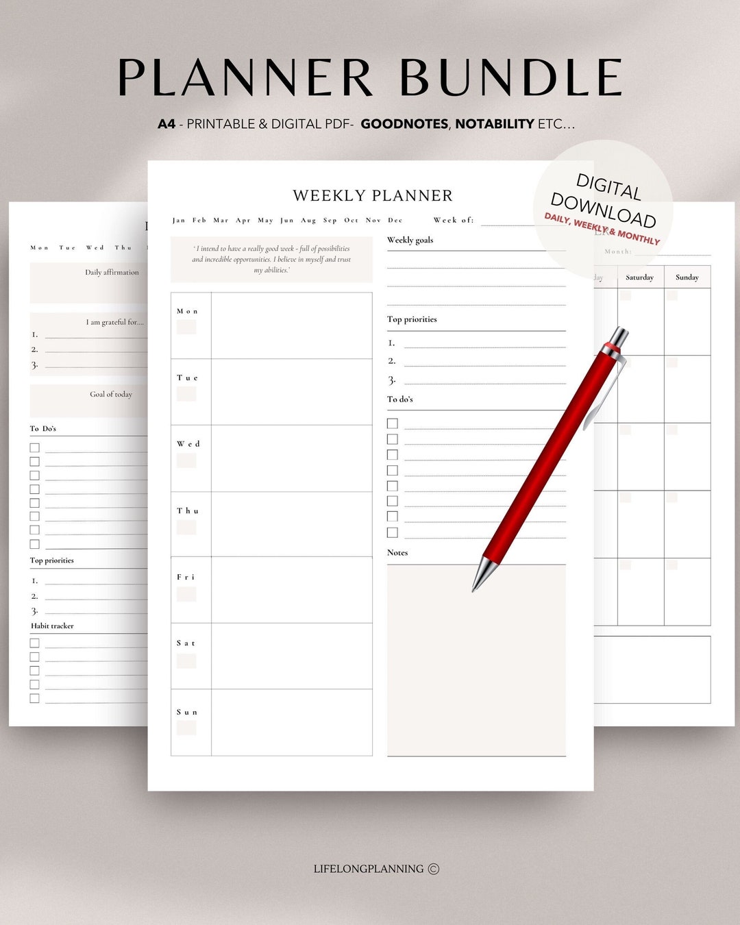 Planner Bundle, Daily Planner Printable, Weekly Planner Printable ...