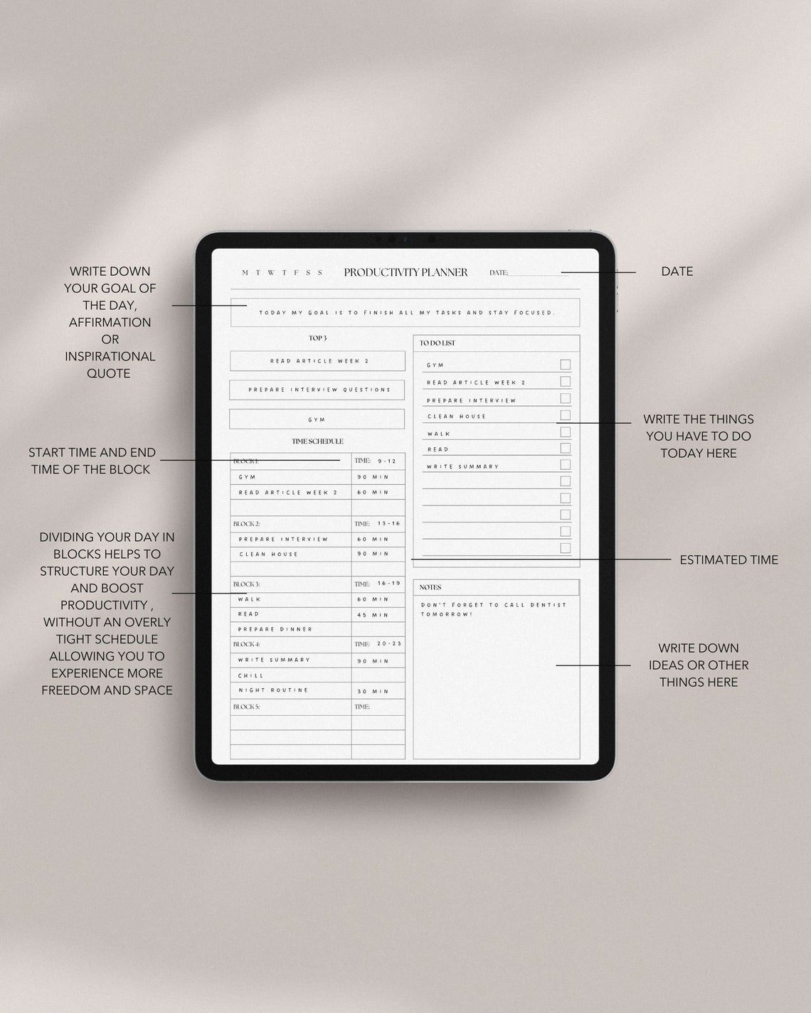 Productivity Planner, Printable Planner, Digital Daily Planner ...