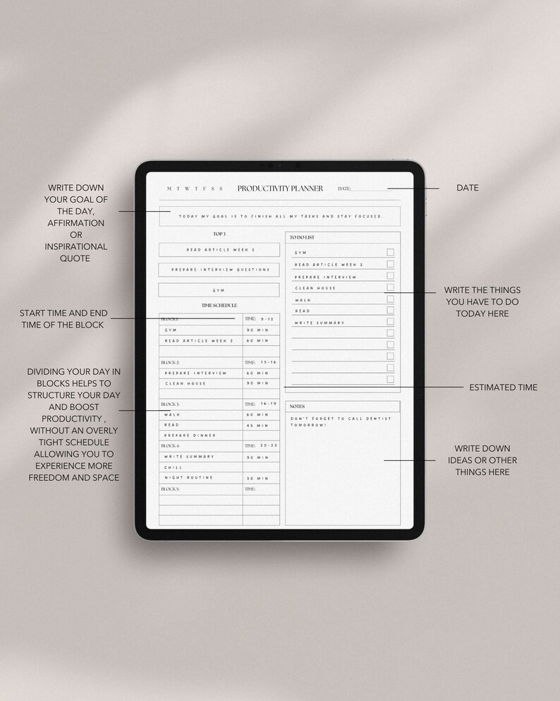 Productivity Planner, Printable Planner, Digital Daily Planner ...