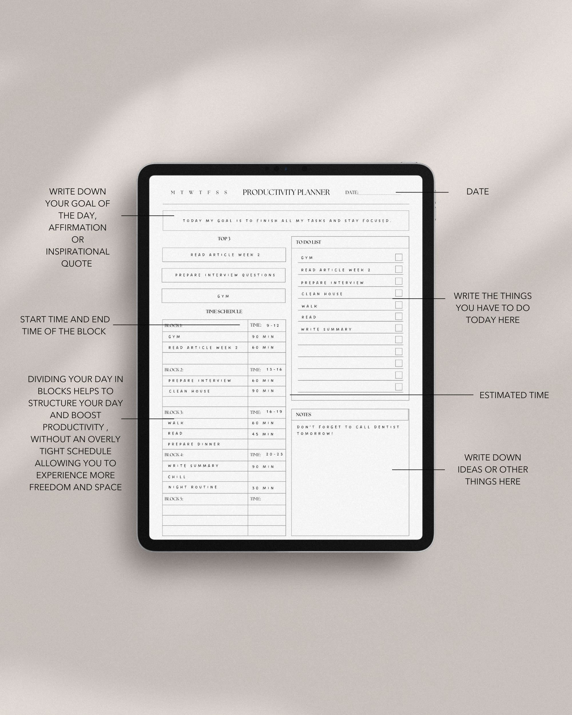 Productivity Planner, Printable Planner, Digital Daily Planner ...