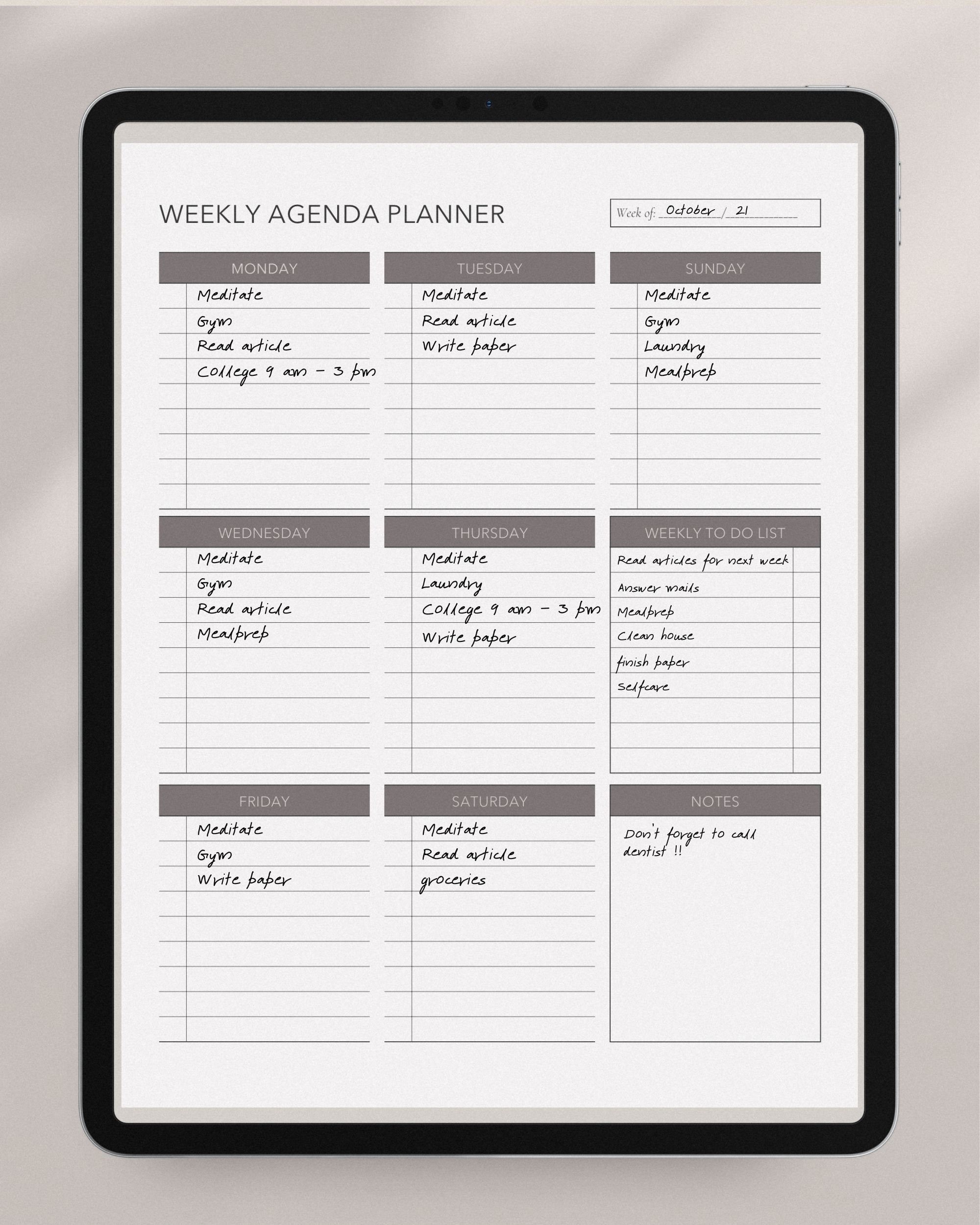 Digital Weekly Planner, Goodnotes Planner, Printable Planner, Simple ...