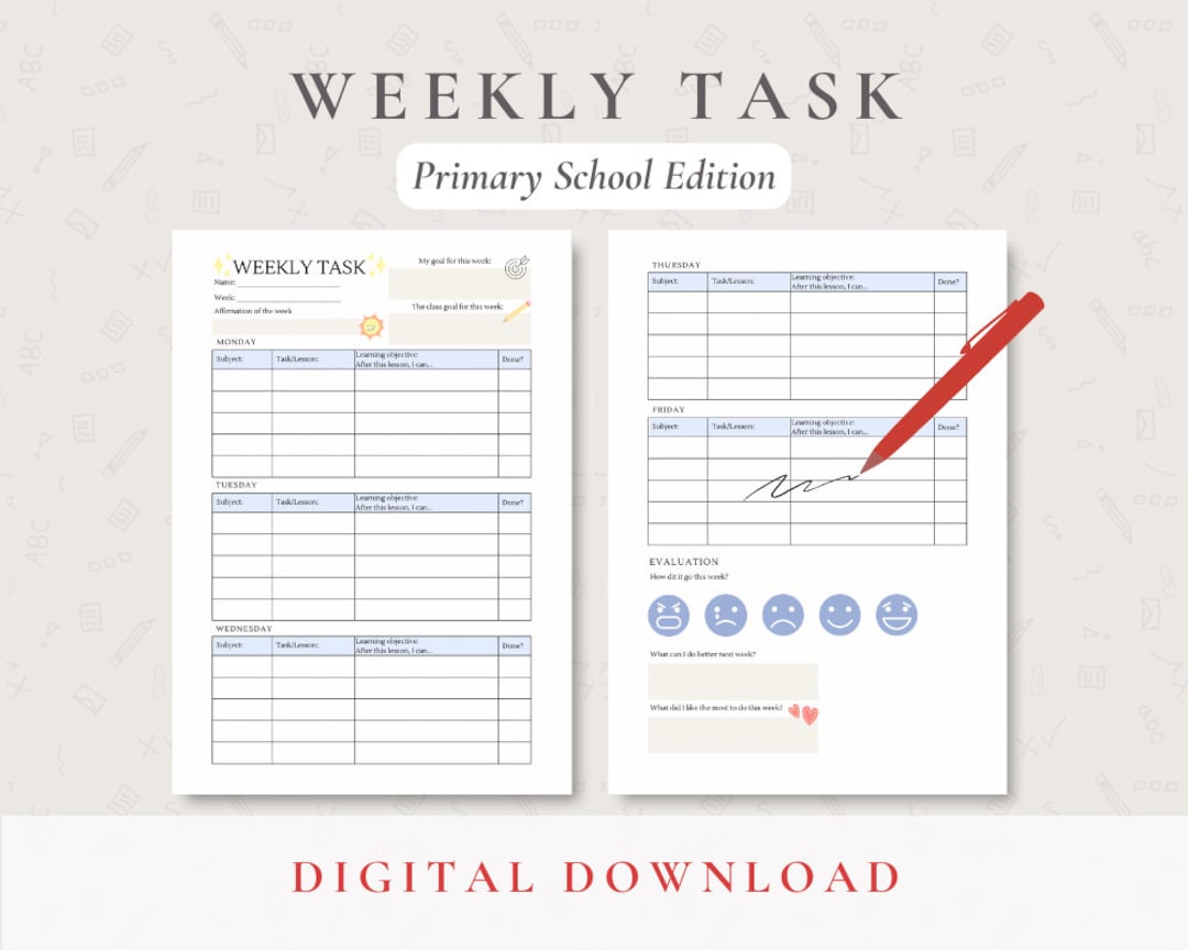 Weekly Task, Weekly Planner, Kids Planner, to Do List, School Planner ...