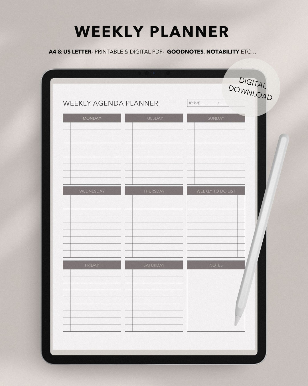 Digital Weekly Planner Goodnotes Planner Printable Planner - Etsy