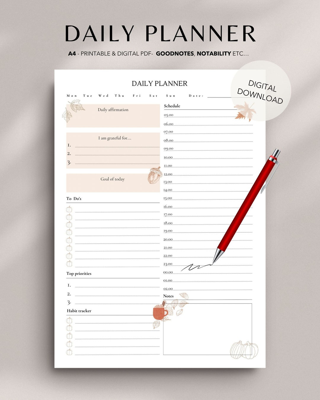 Daily Fall Planner - Etsy