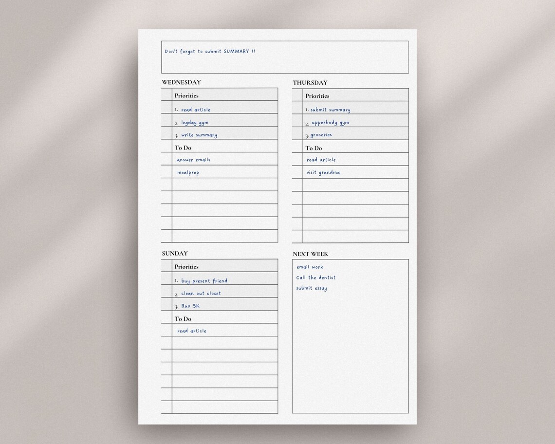 Week on 2 Pages, WO2P, Weekly Planner, Planner Inserts, A5, Printable ...