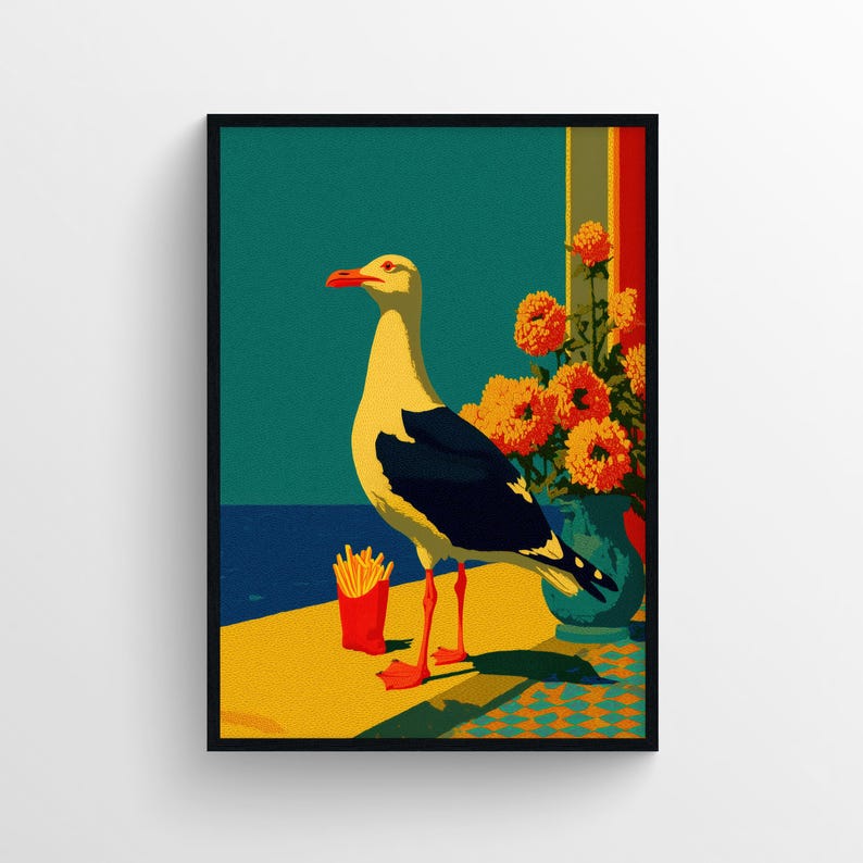 Seagull French Fries Print, Matisse Inspired Pop Art Coastal Wall Art ...